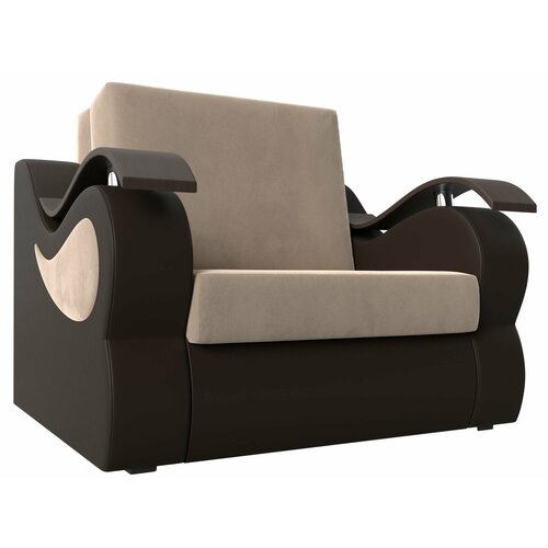 Кресло-кровать АртМебель Меркурий велюр бежевый экокожа коричневый (60)