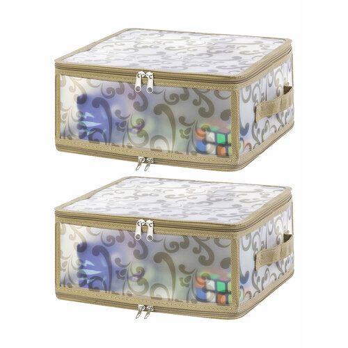 Кофр складной / органайзер / коробка для хранения вещей 2 шт 30х28х15 см EL Casa Узор на серебре с молнией, пластиковый, набор