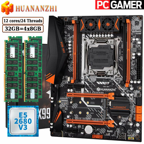 Комплект материнская плата Huananzhi X99-BD4 + Xeon 2680V3 + 32GB DDR4 ECC 4x8GB