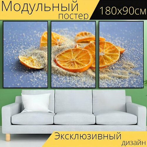 Модульный постер "Апельсины, цитрусовые, оранжевый" 180 x 90 см. для интерьера