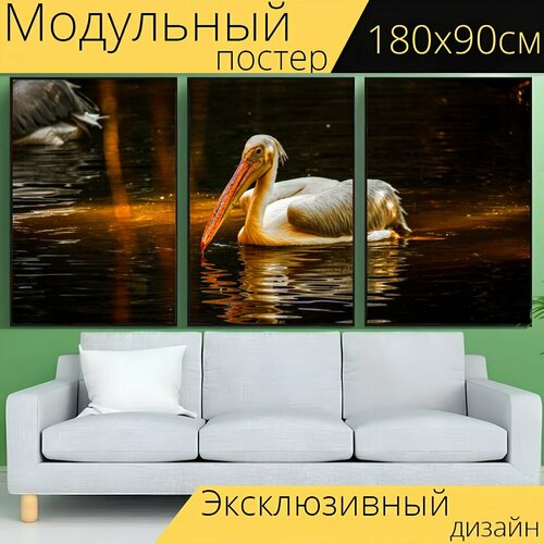 Модульный постер "Птица, вода, болото" 180 x 90 см. для интерьера
