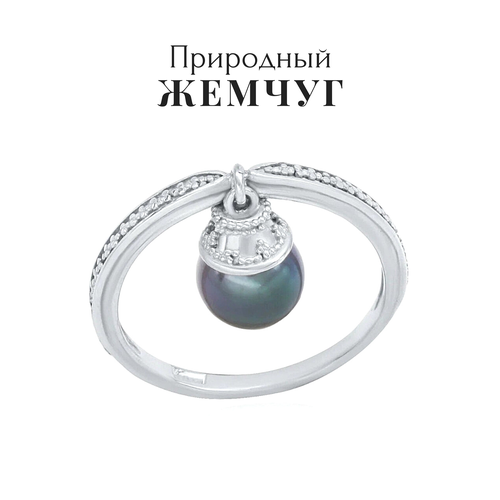Перстень Гильдия Мастеров.ру, серебро, 875 проба, платинирование, жемчуг культивированный, размер 18, серый, зеленый