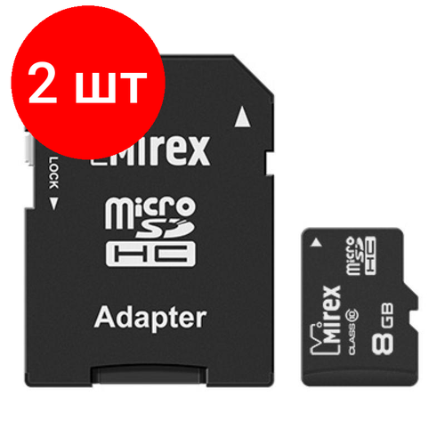 Комплект 2 штук, Карта памяти Mirex microSDHC с адаптером 8Gb (class 10) (13613-AD10SD08)