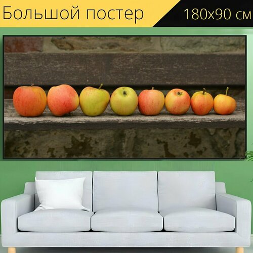 Большой постер "Яблоки, золото, фрукты" 180 x 90 см. для интерьера