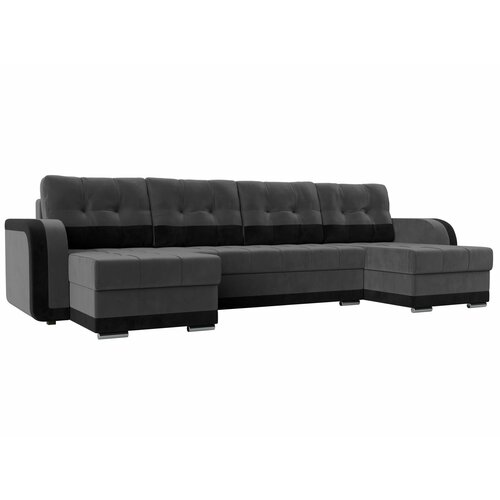 П-образный диван Марсель, Велюр серый и черный