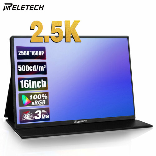 Reletech 16-дюймовый портативный монитор 1600P 2.5K игровой дисплей для коммутатора Steam Deck PS5 Xbox