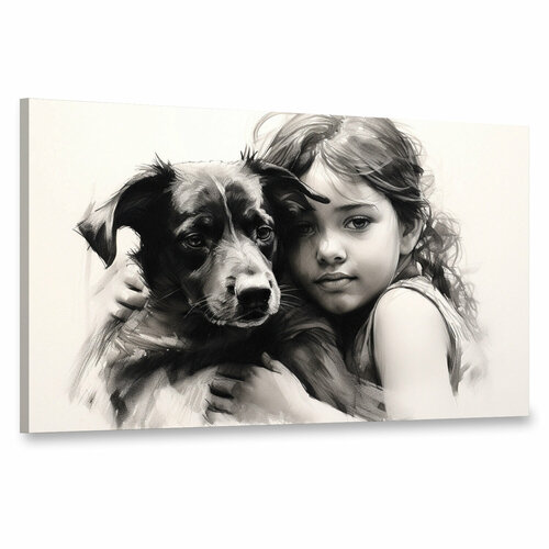 Интерьерная картина 100х60 "Собака и девочка"