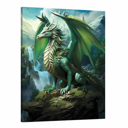 Интерьерная картина 50х70 "Зеленый дракон: магический покровитель"