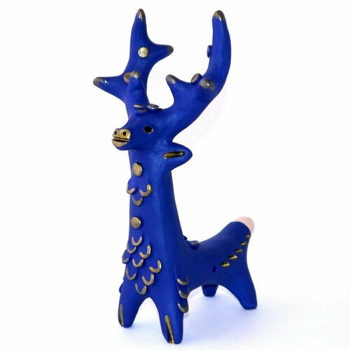 Олешек синий средний, свистулька, Пензенская (Полеологовская) глиняная игрушка, ручная авторская работа