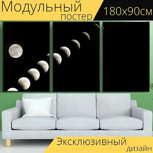 Модульный постер "Луна, лунный, ночь" 180 x 90 см. для интерьера