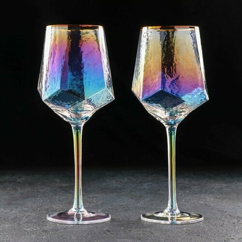 Набор бокалов стеклянных для вина Magistro «Дарио», 500 мл, 7,3×25 см, 2 шт, цвет перламутровый