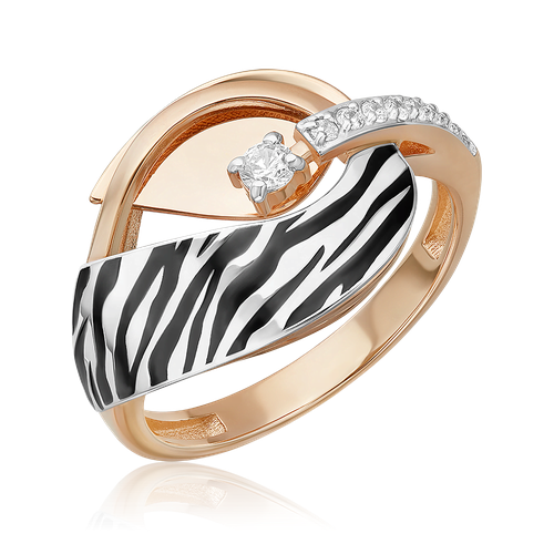 Кольцо Diamant online, комбинированное золото, 585 проба, фианит, эмаль, размер 18