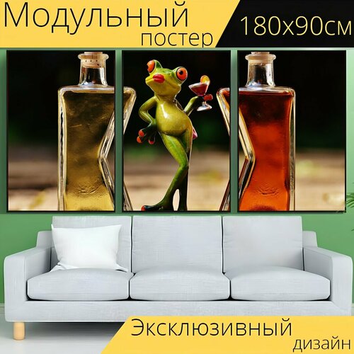 Модульный постер "Лягушки, цыпленок, напитки" 180 x 90 см. для интерьера