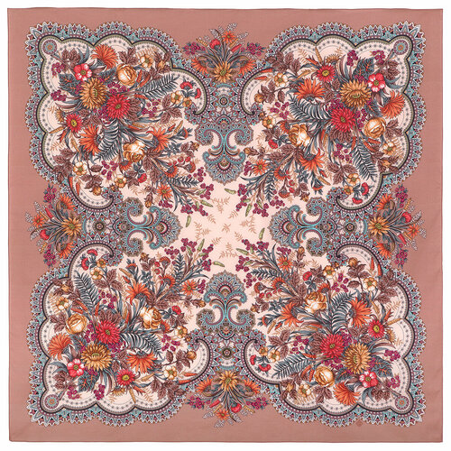 Платок Павловопосадская платочная мануфактура,115х115 см, пыльная роза, розовый