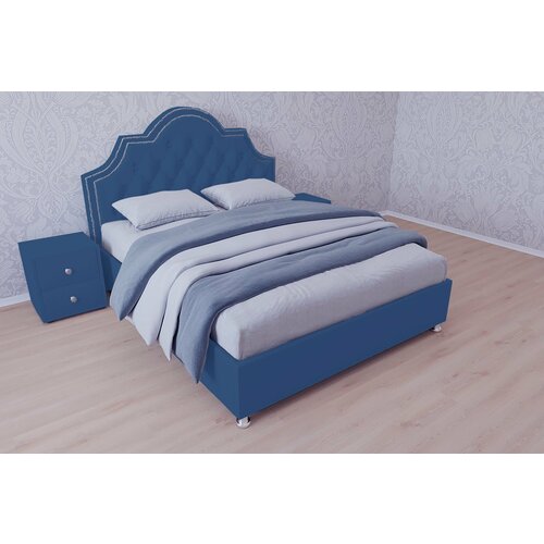 Односпальная кровать Мирабель 120x200 основание металлическое с ламелями велюр синий без ножек