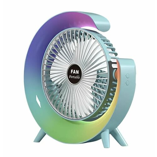 Настольный вентилятор / Настольный вентилятор с 3 скоростями вращения и яркой подсветкой охлаждающим вентилятором, голубой
