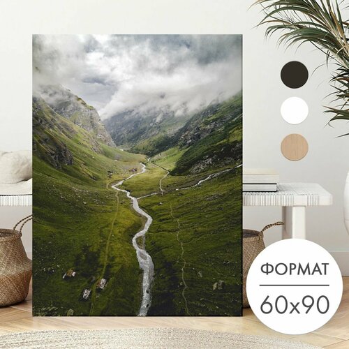 Постер 60х90 без рамки "Ущелье в горах пейзаж" для интерьера