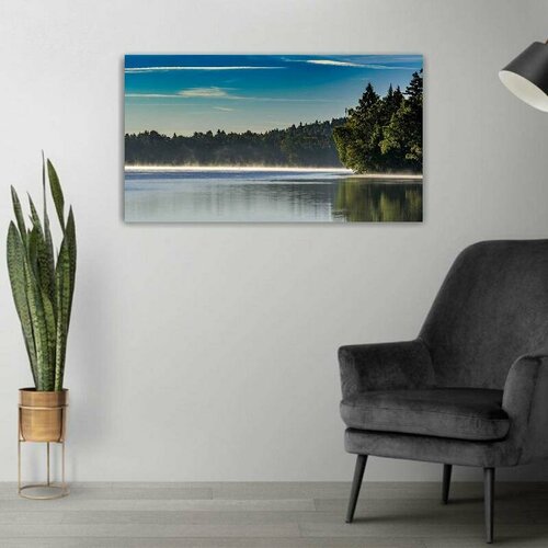 Картина на холсте 60x110 LinxOne "Озеро вода деревья" интерьерная для дома / на стену / на кухню / с подрамником
