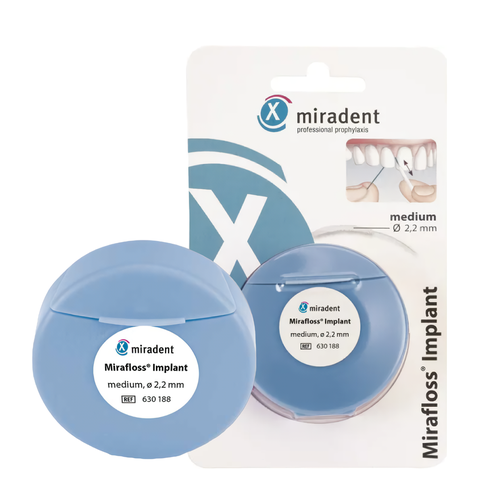 Нить Miradent Mirafloss Implant chx medium 2.2 мм с хлоргексидином, 50 шт по 15 см, уцененная