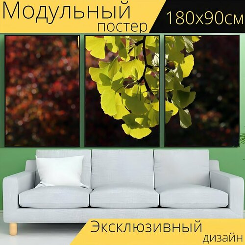 Модульный постер "Осенние листья, осень, кленовое дерево" 180 x 90 см. для интерьера