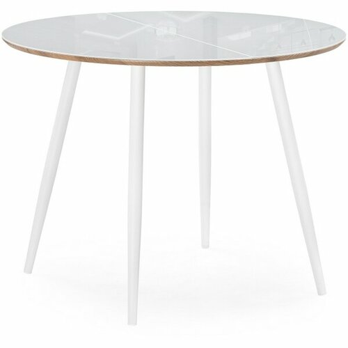 Стеклянный стол Woodville Абилин 100(140)х76 ультра белое стекло / дуб вотан / белый матовый 516545