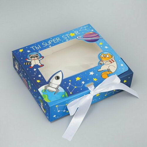 Коробка-фоторамка подарочная складная, упаковка, "Космические животные", 20 x 18 x 5 см, 5 шт.