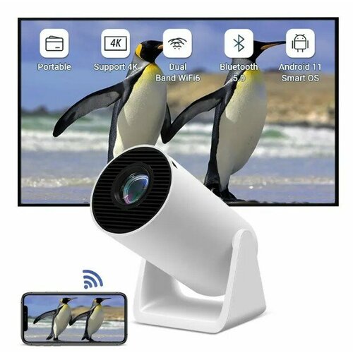 Smart проектор HY300 (HDMI для приставки и компьютера Wi-Fi 5G Bluetooth) 2160p 60fps, белый для дома, дачи и офиса