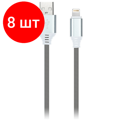 Комплект 8 шт, Кабель Smartbuy iK-512NS, USB(AM) - Lightning(M), для Apple, в оплетке, 2A output, 1м, белый, черный