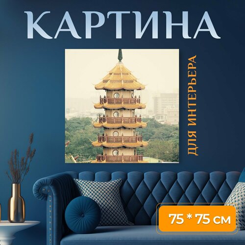 Картина на холсте "Храм, таиланд, буддизм" на подрамнике 75х75 см. для интерьера