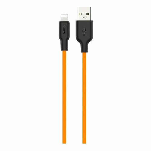 Дата-кабель Hoco X21 Plus USB-Lightning (высокопрочный / силикон) 1 м, черный с оранжевым