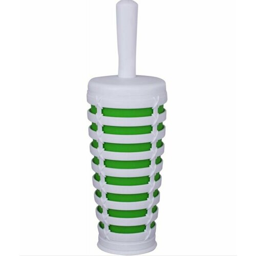 Напольный ершик Primanova M-E22-01-05 пластиковый с закрытой туалетной щёткой для унитаза, цвет зеленый, размер диаметр 12 см, высота 37 см