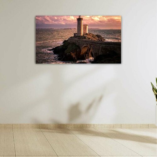 Картина на холсте 60x110 LinxOne "Море маяк пейзаж" интерьерная для дома / на стену / на кухню / с подрамником