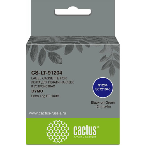 Картридж ленточный Cactus CS-LT-91204 91204 черныйзеленый для Dymo Letra Tag LT-100H
