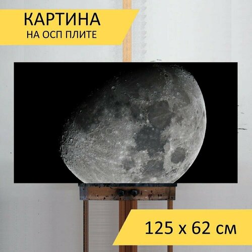 Картина на ОСП 125х62 см. "Луна, пространство, астрономия" горизонтальная, для интерьера, с креплениями