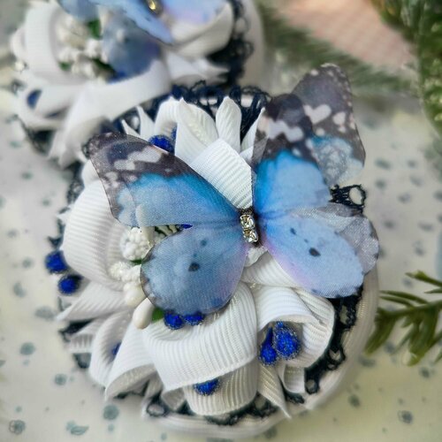Белые бантики для девочки "Шифоновые бабочки", резинки для волос от бренда Alisenenok, 2 предмета.