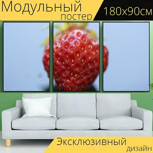 Модульный постер "Клубника, фрукты, красный" 180 x 90 см. для интерьера