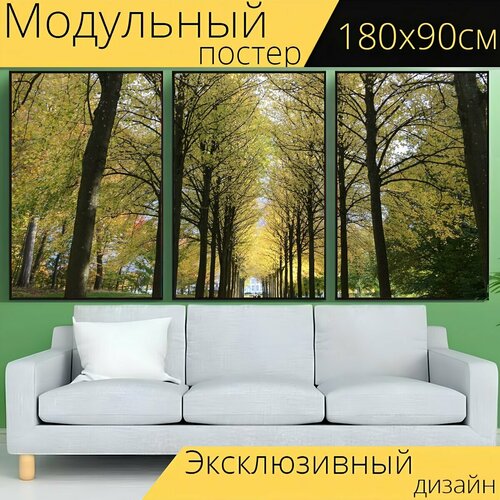 Модульный постер "Лес, свет, деревья" 180 x 90 см. для интерьера
