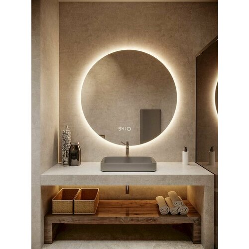 Зеркало круглое MN D110 для ванной с нейтральной LED-подсветкой и часами