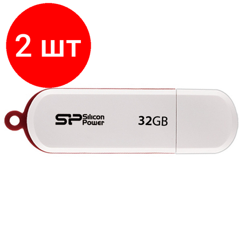 Комплект 2 штук, Флеш-память Silicon Power LuxMini 320, 32Gb, USB 2.0, бел, SP032GBUF2320V1W