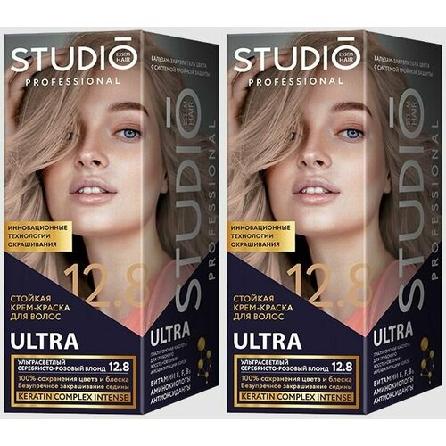 Studio Professional Essem Hair Крем-краска стойкая для волос 12.8 Ультрасветлый серебристо-розовый блонд 115мл, 2шт