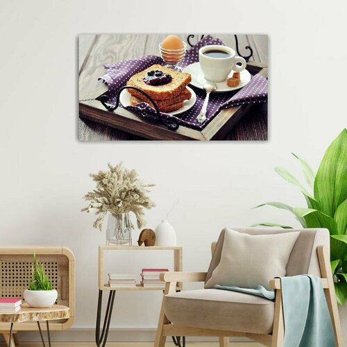 Картина на холсте 60x110 LinxOne "Поднос завтрак ложка тосты" интерьерная для дома / на стену / на кухню / с подрамником