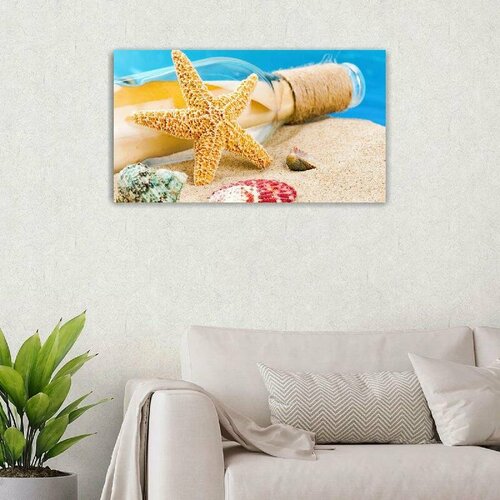 Картина на холсте 60x110 LinxOne "Лето ракушки пляж песок seashells" интерьерная для дома / на стену / на кухню / с подрамником