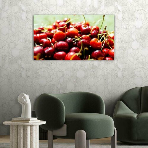 Картина на холсте 60x110 LinxOne "Много спелых ягод красной черешни" интерьерная для дома / на стену / на кухню / с подрамником