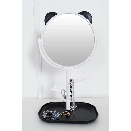 Зеркало настольное косметическое для макияжа, круглое с ушками и органайзером для украшений