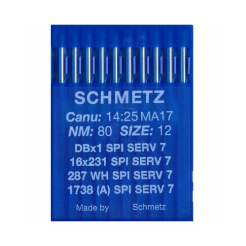 Иглы для промышленных швейных машин Schmetz, тонкая колба 1738/DBx1 SPI SERV7 №80, 10 шт.