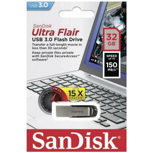 Флешка SanDisk Ultra Flair USB 3.0 32 ГБ, 1 шт, дымчатый серебристый/черный