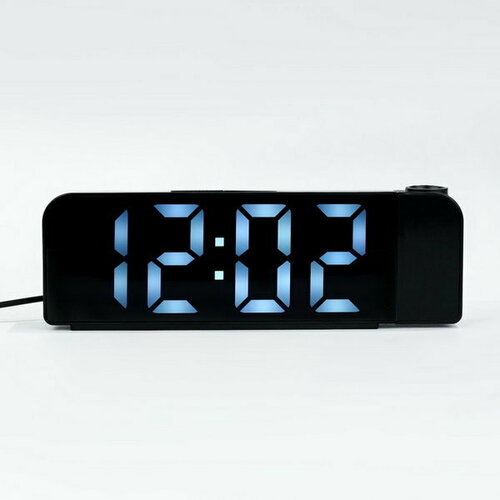 Часы электронные настольные, с будильником, термометром, проекция, белые цифры, 19.2х6.5см