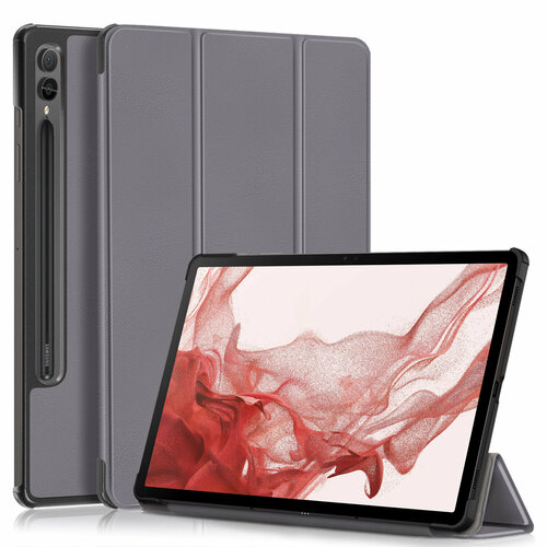 Чехол-обложка MyPads для Samsung Galaxy Tab S9 (SM-X710) ультратонкий, трансформируется в подставку, автоблокировка экрана, пластиковый, серый