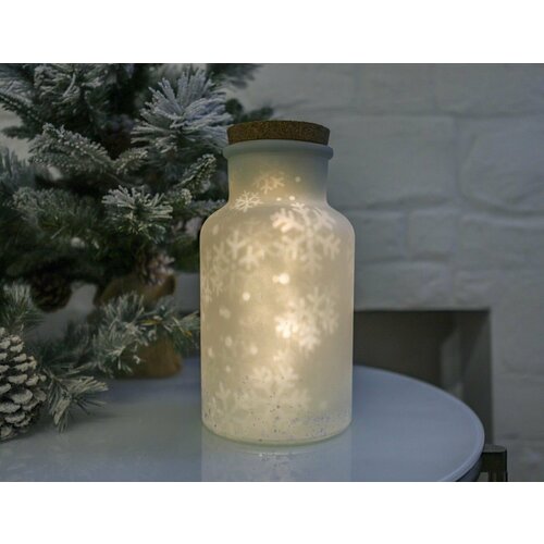 Декоративный светильник морозная сказка, стекло, белый, 15 теплых белых LED-огней с эффектом вращения, 26 см, на батарейках, Kaemingk 485816-1