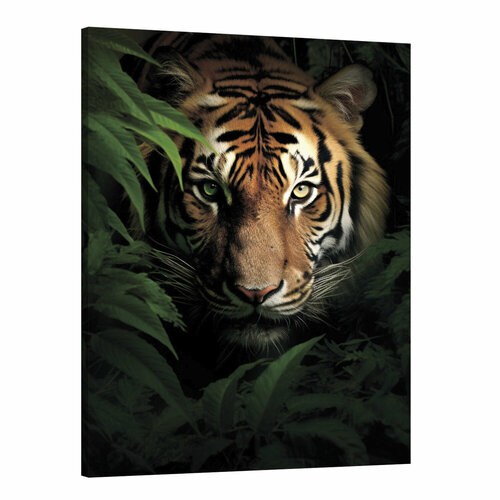 Интерьерная картина 50х70 "Тигр в темной гуще"